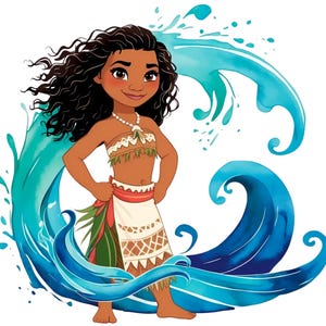 Princess Moana Watercolor Wave Clipart: PNG Design (digital Download ...