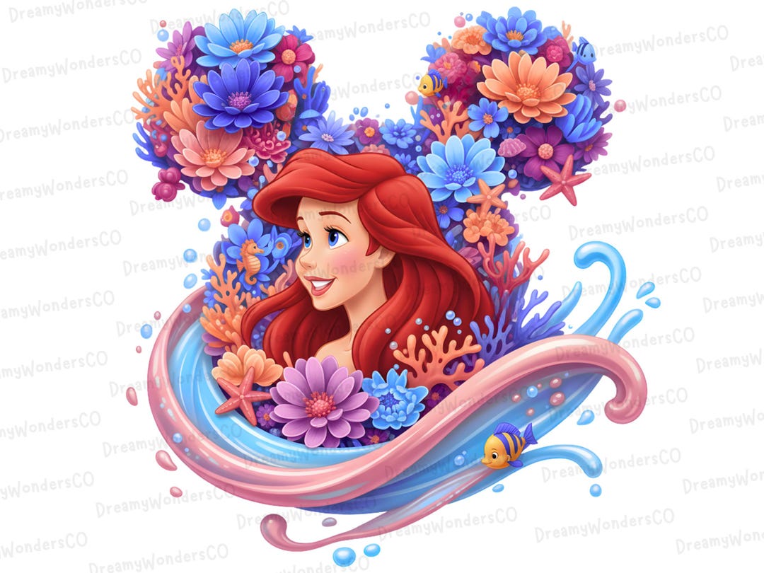 Little Mermaid Princess Ariel Fishes Splash Clipart: PNG Digital Design ...