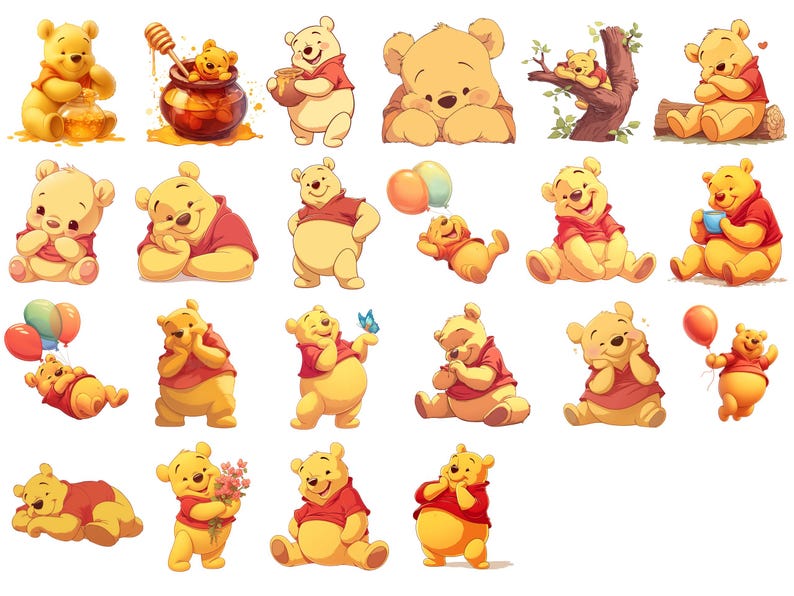 Winnie the Pooh Clipart: 94 Mega Bundle PNG & SVG (commercial Use) - Etsy