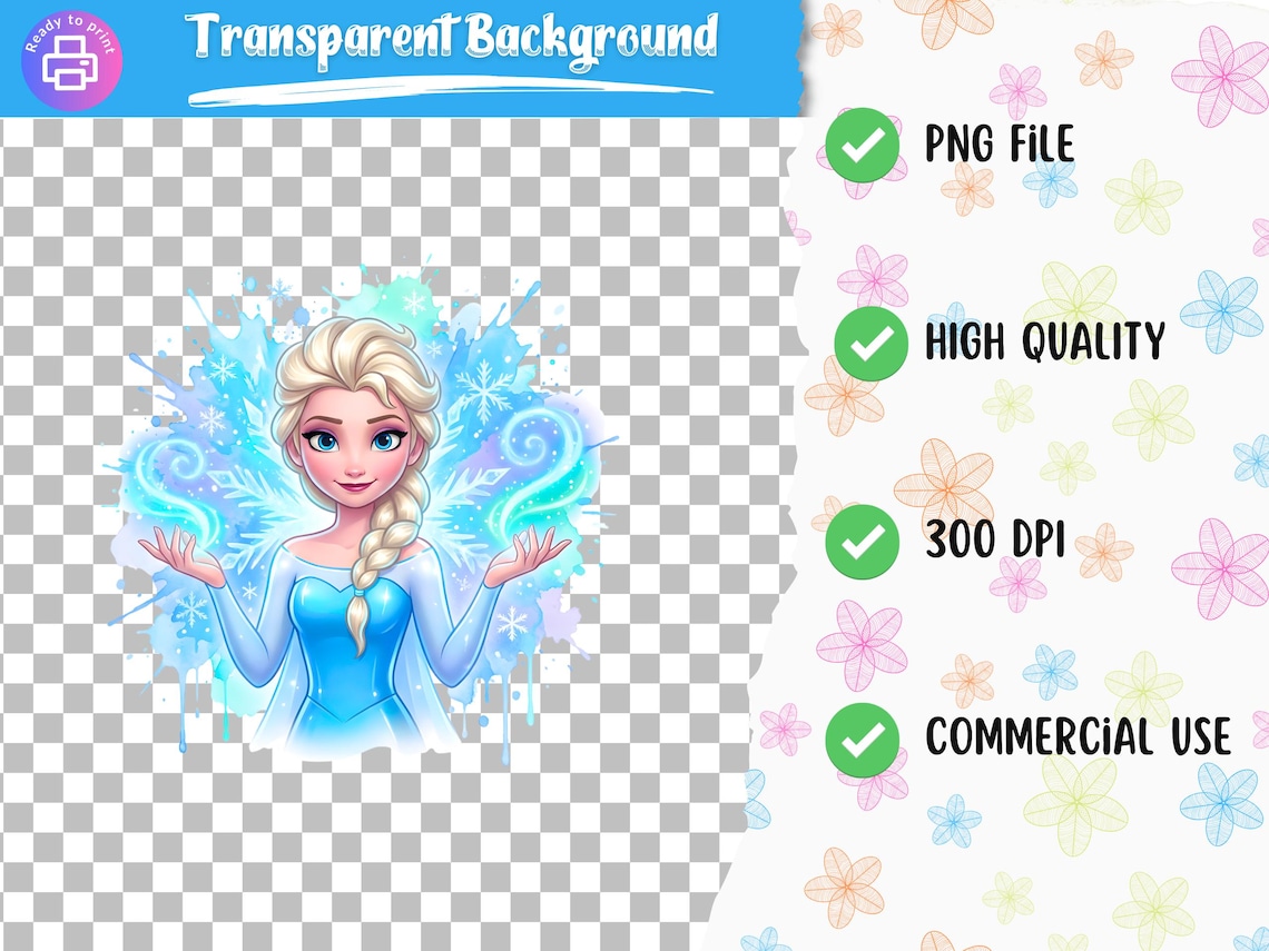 Elsa Watercolor Magic Splash PNG – Icy Fantasy Paint Frozen Design ...