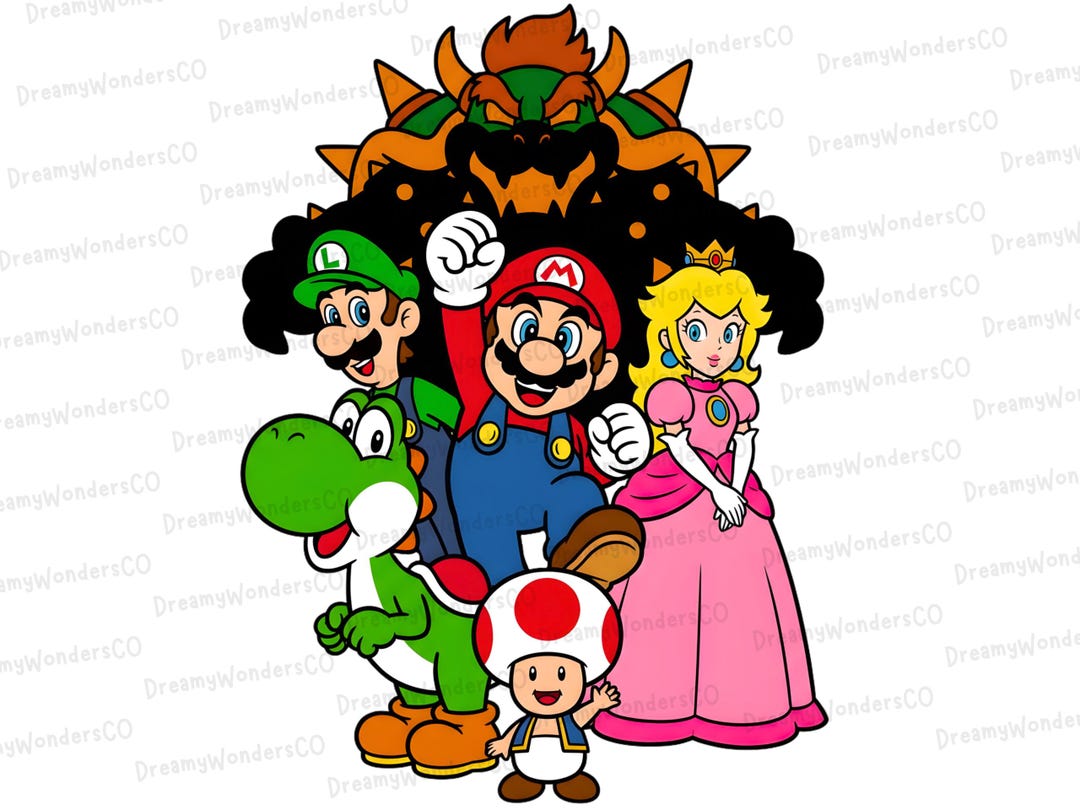 Super Mario Characters Design PNG Colorful Gaming Artwork Group ...