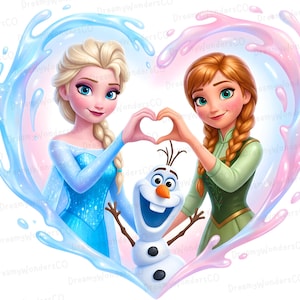 Elsa Anna and Olaf Heart Paint Splash PNG – Winter Love Design Clipart ...
