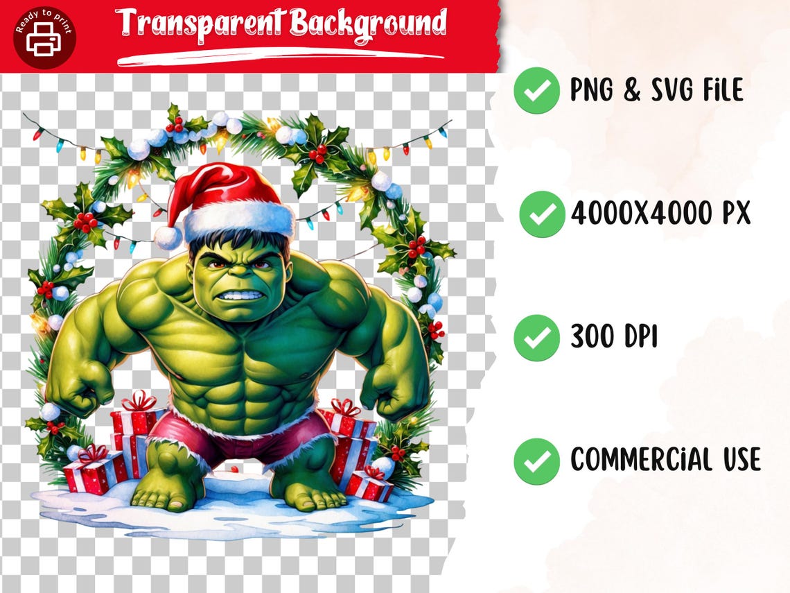 Christmas Digital Cute Hulk PNG & SVG Design Clipart - Commercial Use ...