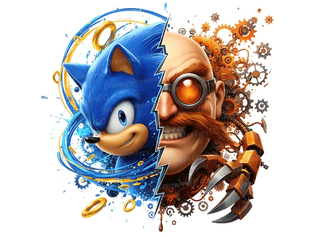 Sonic Split Face Villain PNG – Dual Personality Dark Contrast Design ...