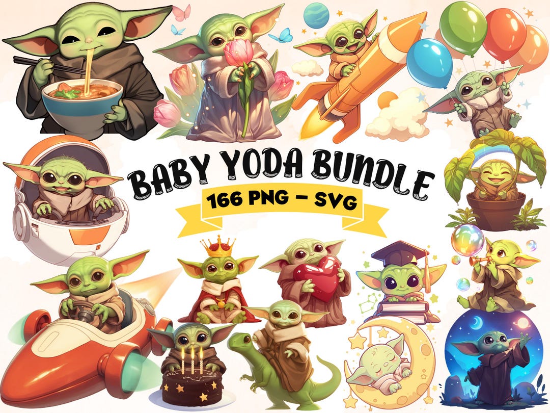 Digital Baby Yoda 166 MEGA Bundle PNG & SVG Clipart - Commercial Use ...