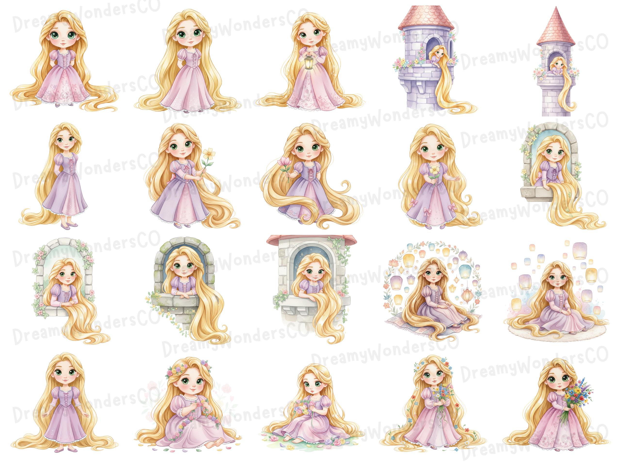 Princess Rapunzel Watercolor Bundle 200 PNG Clipart - Tangled ...