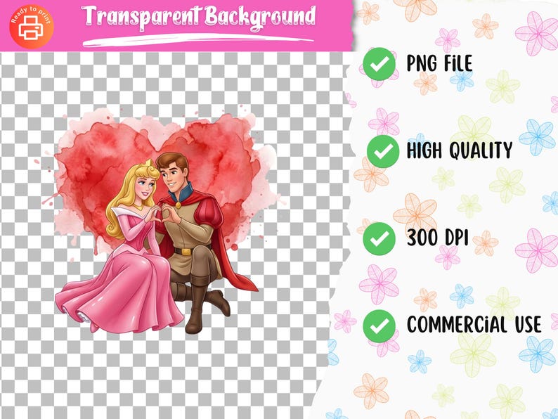 Princesses and Prince Romantic – 12 PNG Designs | Valentine Heart ...