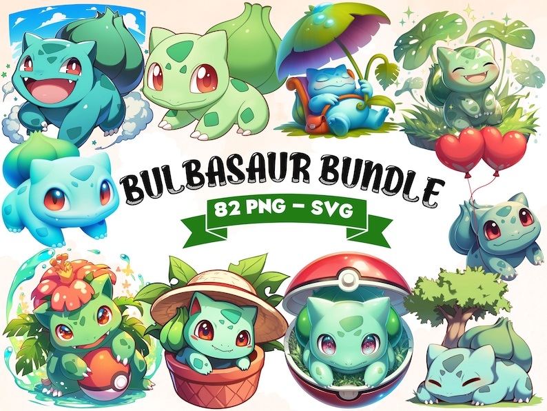 Bulbasaur Clipart MEGA Bundle: 82 PNG & SVG Designs (commercial Use ...