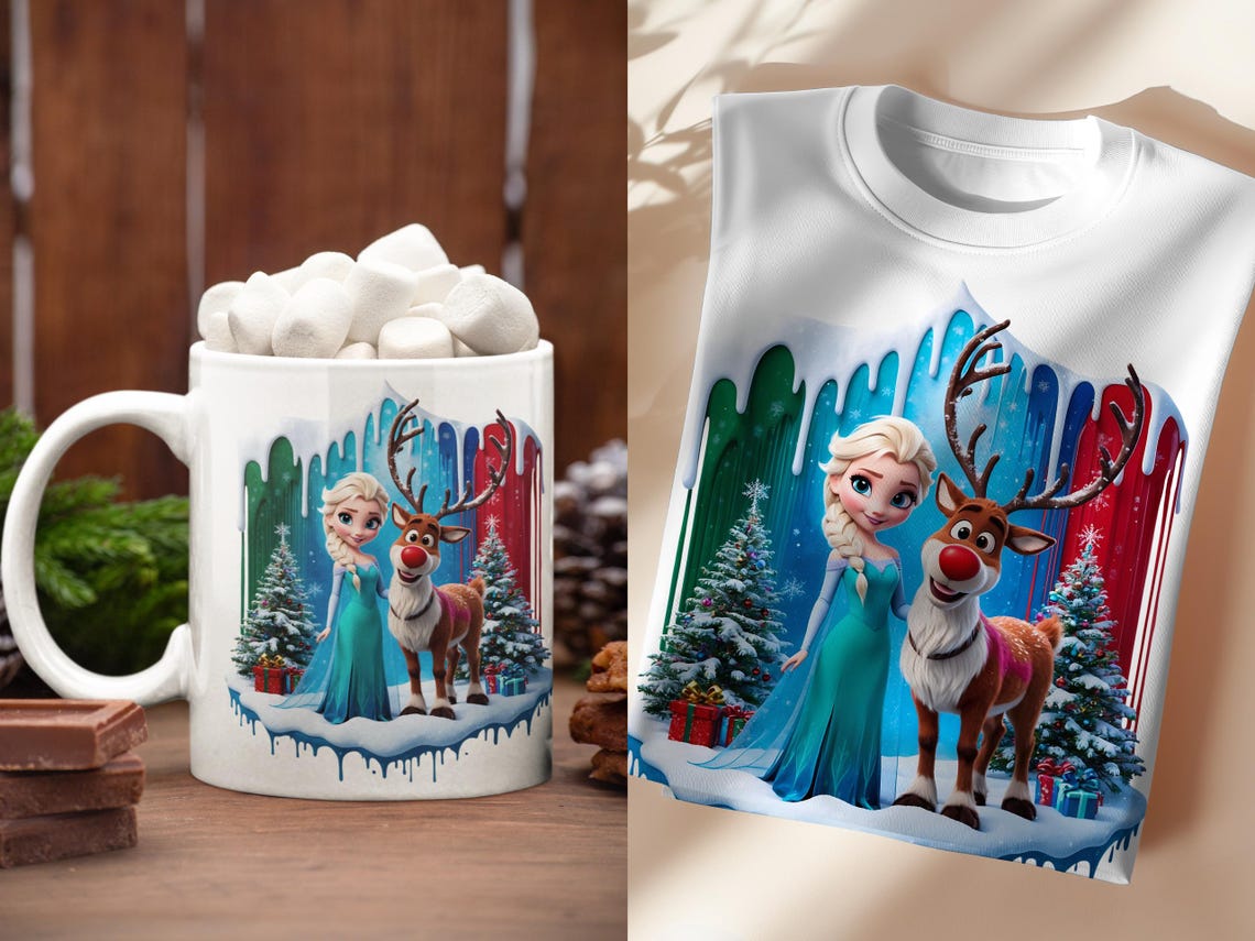 Christmas Princess Elsa & Reindeer Clipart: PNG, SVG Design (commercial ...