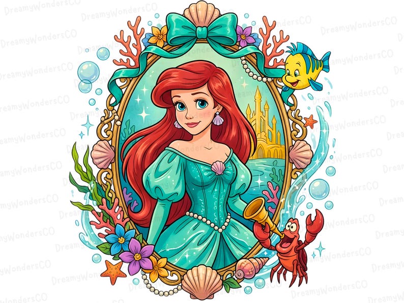 Princess Mermaid Ariel Vintage Frame PNG – Elegant Ocean Storybook ...