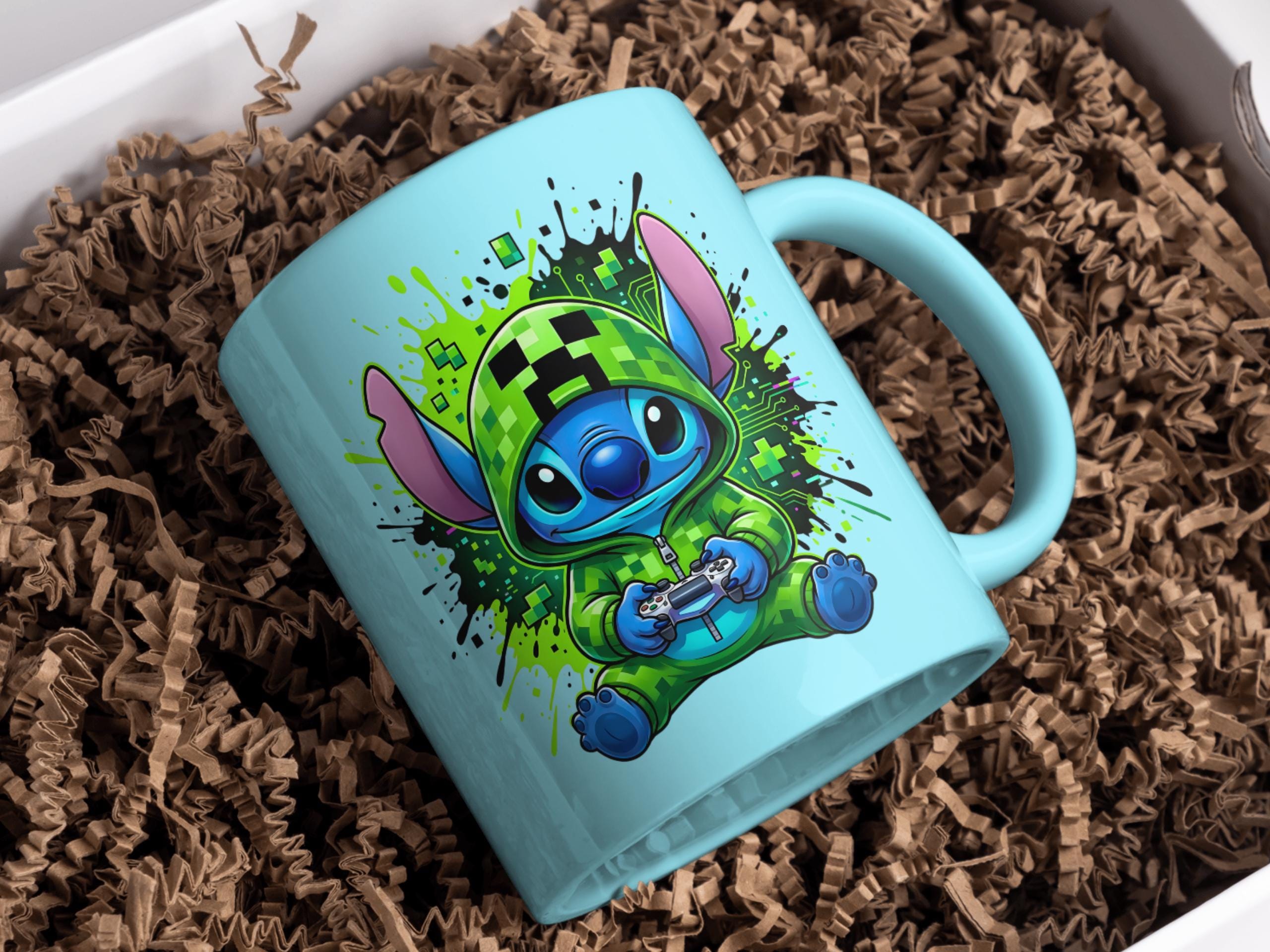 Gamer Stitch PNG – Green Onesie, Gaming Kids Paint Splash Design ...