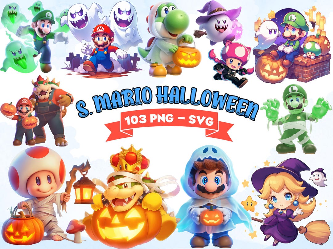 Super Mario Halloween Clipart Bundle: 103 PNG & SVG Graphics ...