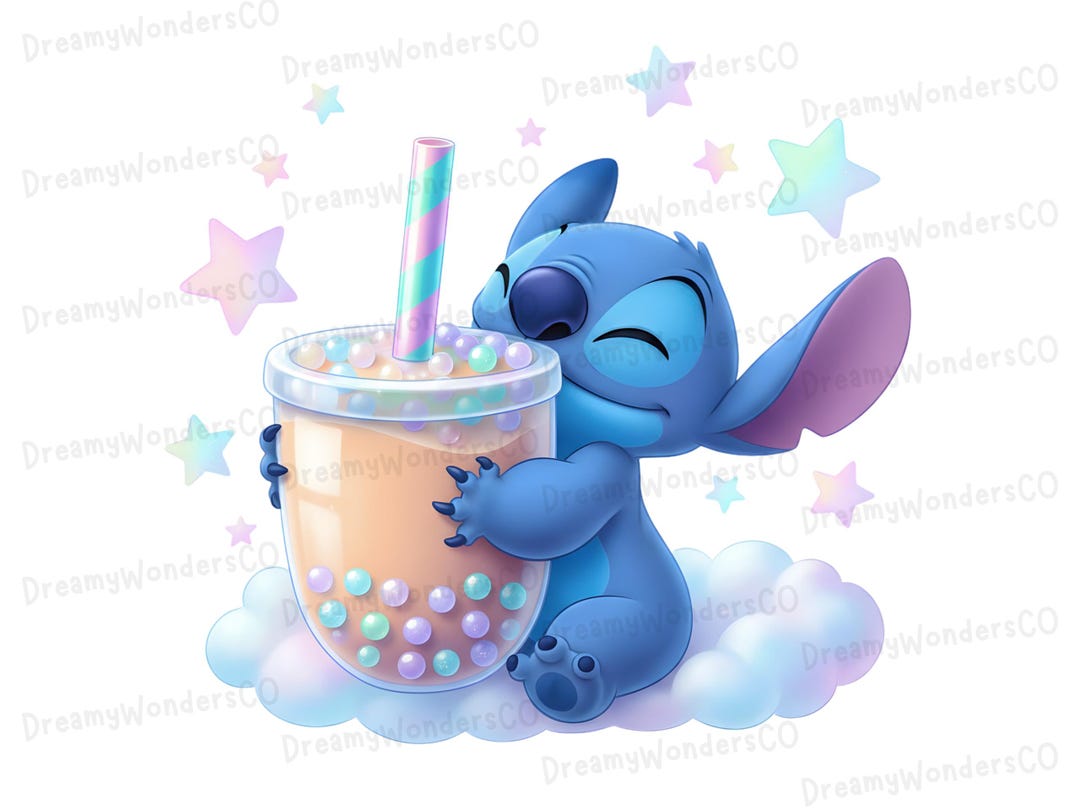 Stitch Hugging Pastel Boba Tea PNG Space Design Clipart (commercial Use ...