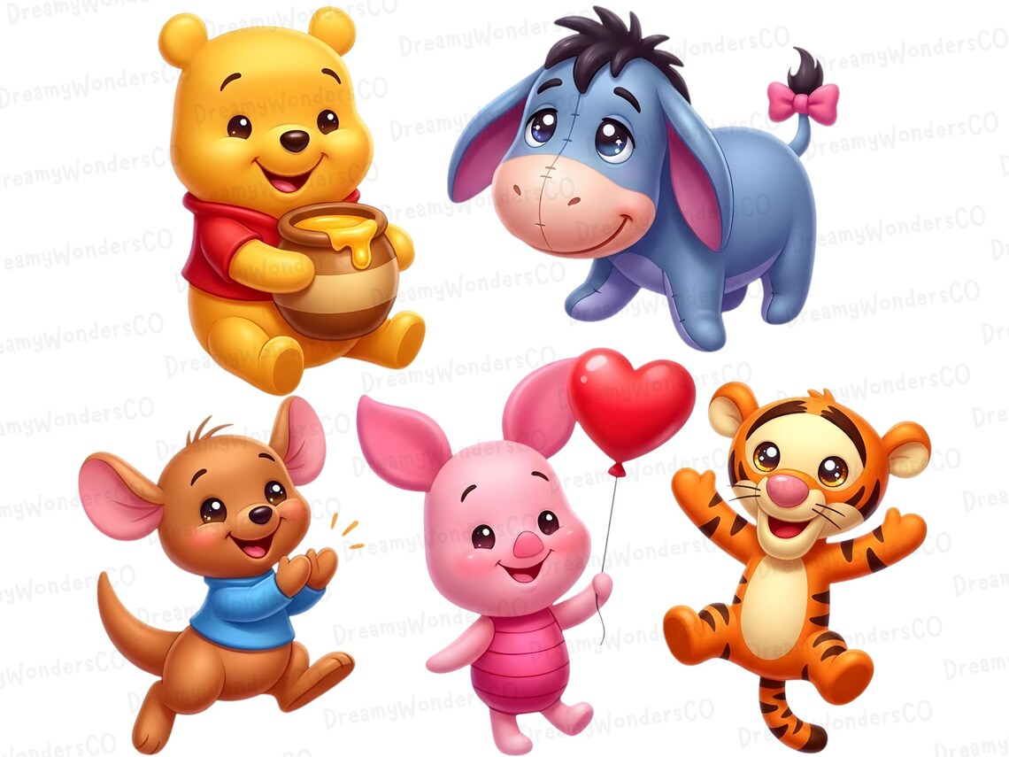 Winnie and Friends 5 PNG Clipart Bundle – Cartoon Collection Digital ...