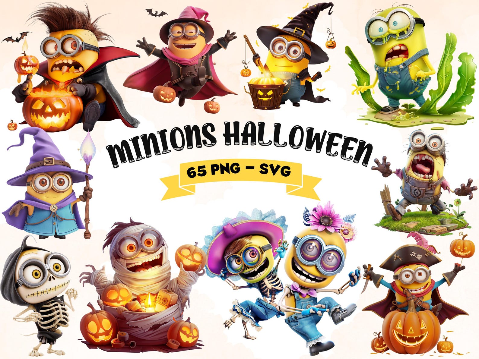 Digital Minions 65 Halloween Bundle PNG e SVG Clipart uso commerciale ...