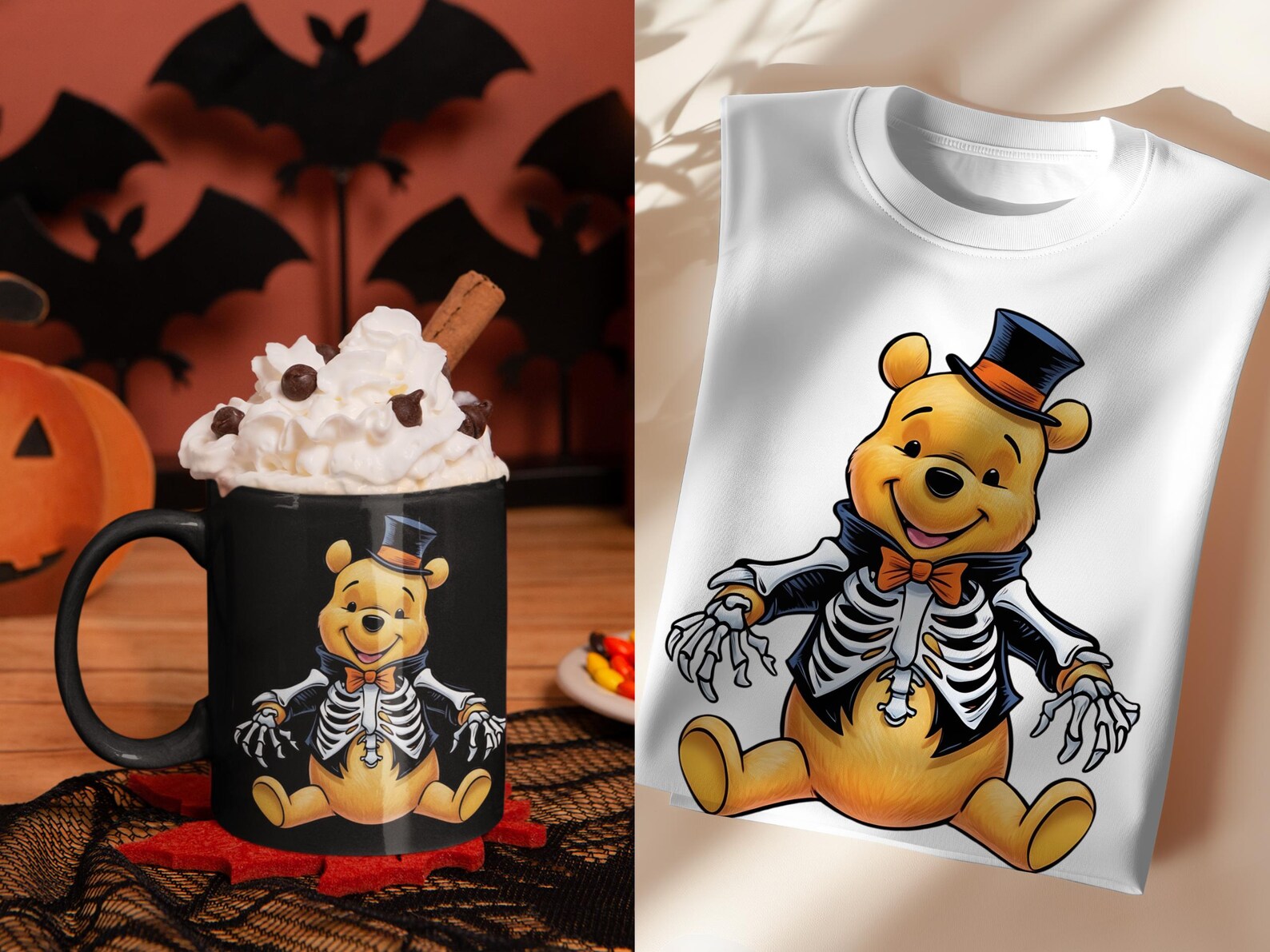 Halloween Winnie the Pooh Skeleton Clipart: PNG & SVG Digital Design ...