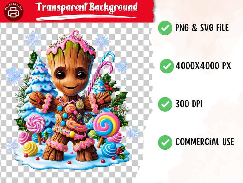 Christmas Groot Gingerbread Clipart: PNG & SVG Digital Design ...