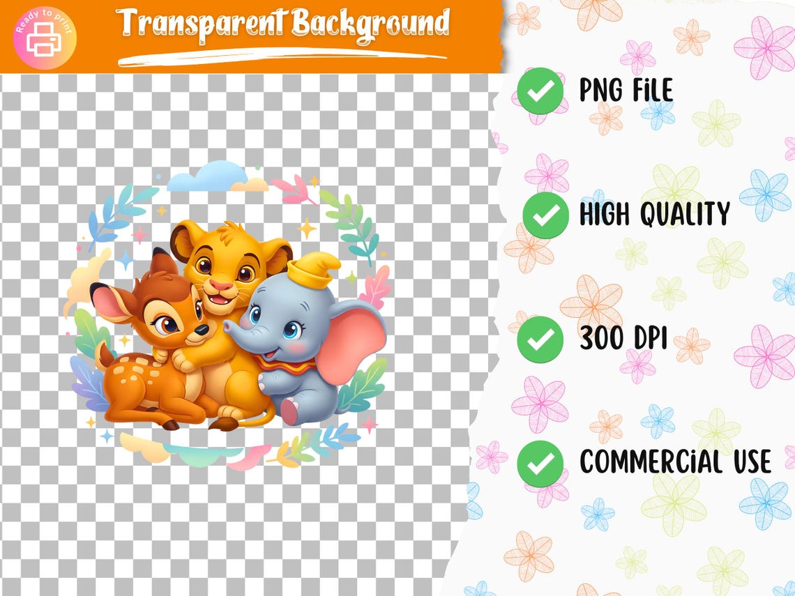 Lion King Simba Bambi Dumbo Friend Hug PNG – Animal Friendship Design ...