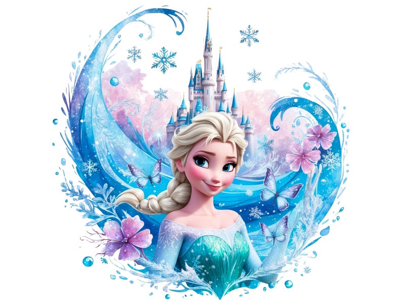 Digital Princess Elsa Frozen Watercolor Castle PNG Design Clipart ...