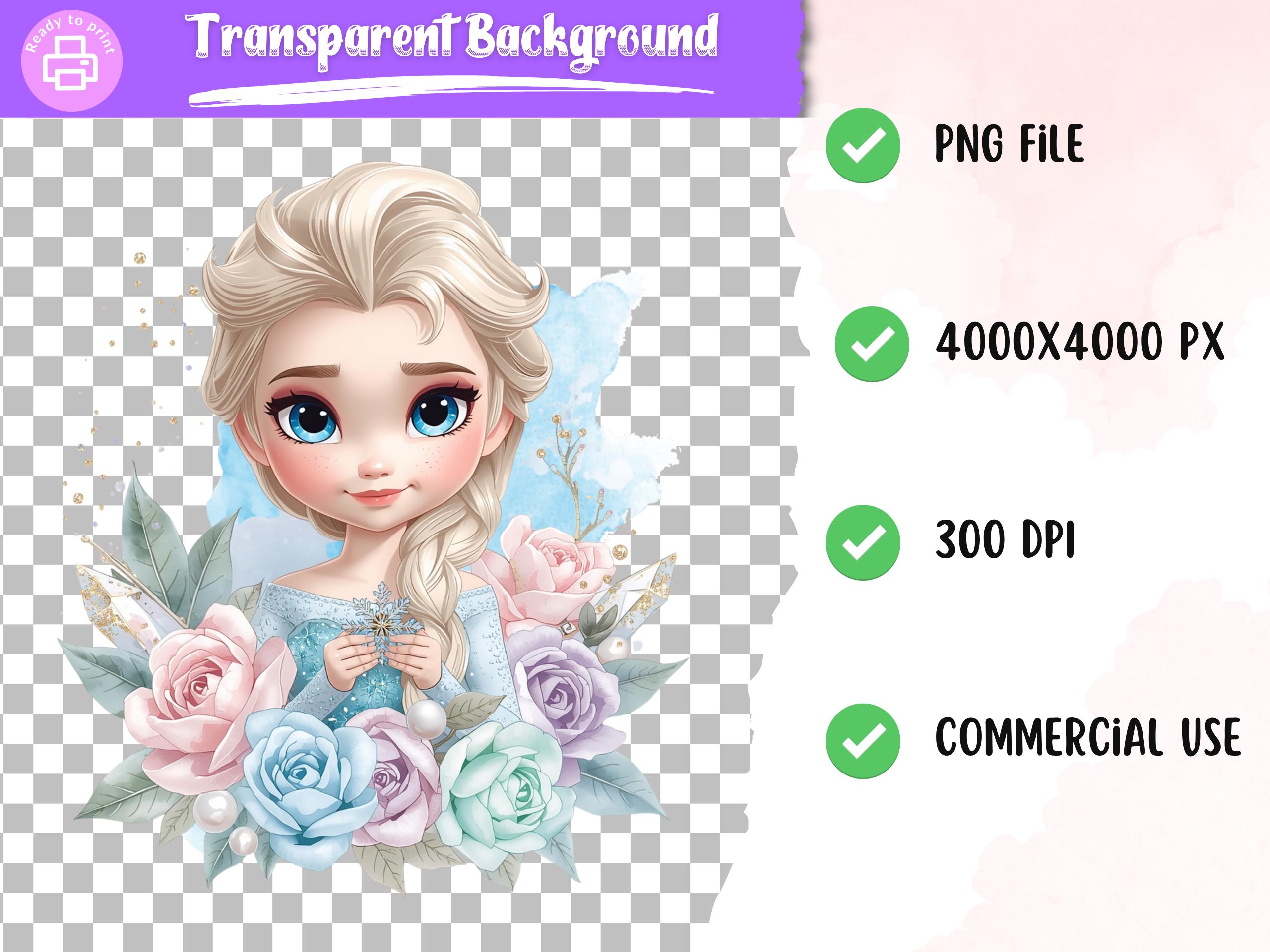 Baby Elsa Watercolor Clipart: Chibi Princess, Frozen Flowers (PNG ...