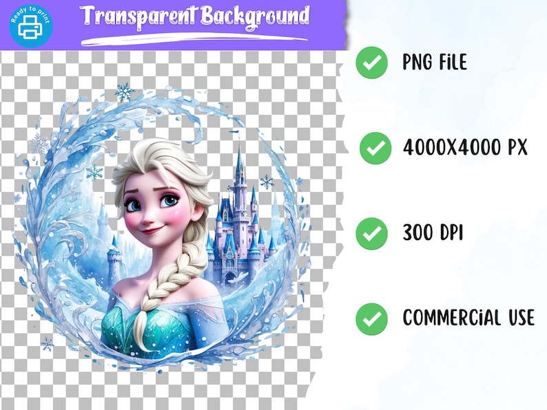Digital Princess Elsa Frozen Watercolor Castle PNG Design Clipart ...