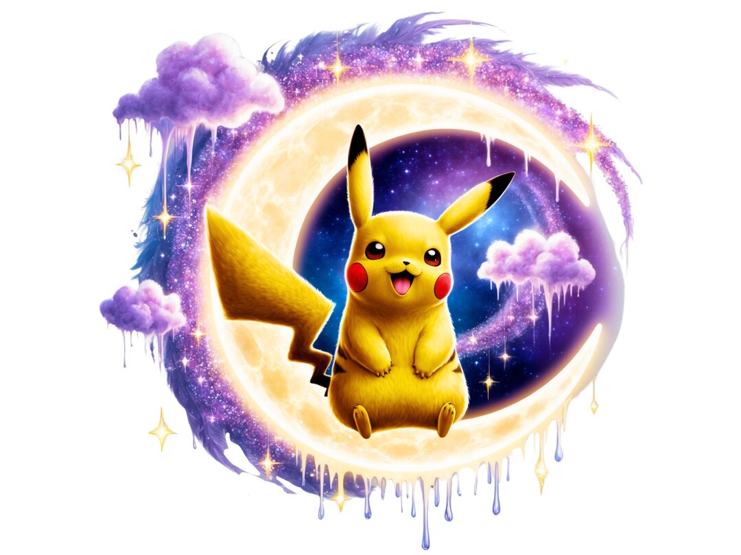 Digital Pikachu Moon Dreamland Glittery PNG Design Clipart -commercial ...