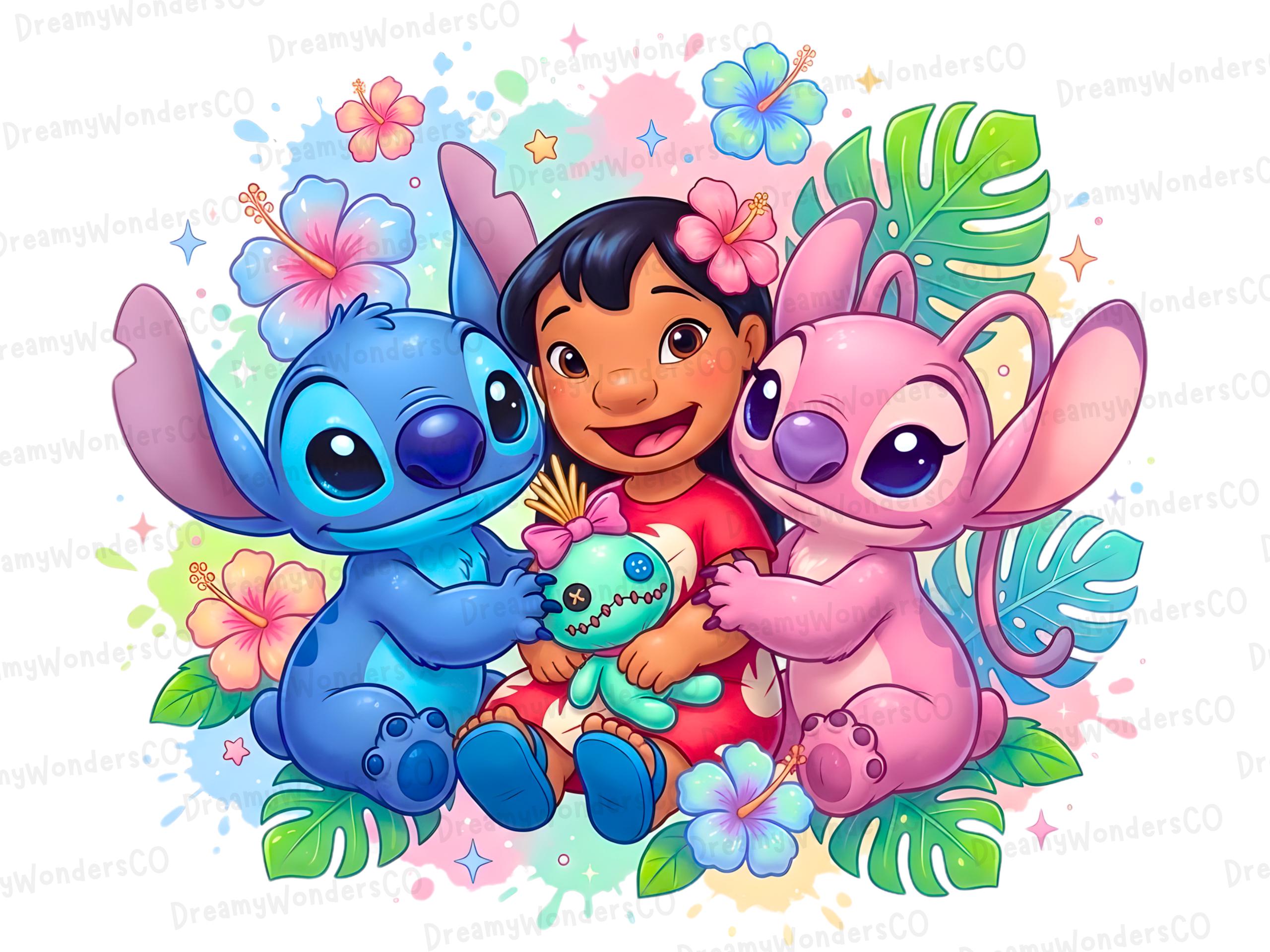 Stitch and Friends Watercolor PNG – Friendship Cartoon Art, Lilo, Angel ...