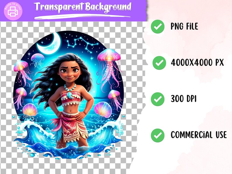 Princess Moana Starry Night PNG Clipart: Commercial Use (digital ...