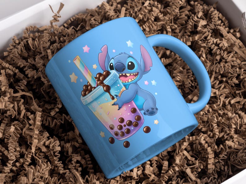 Stitch Rainbow Boba Hug PNG Kawaii Drink Cartoon Design Design Clipart ...