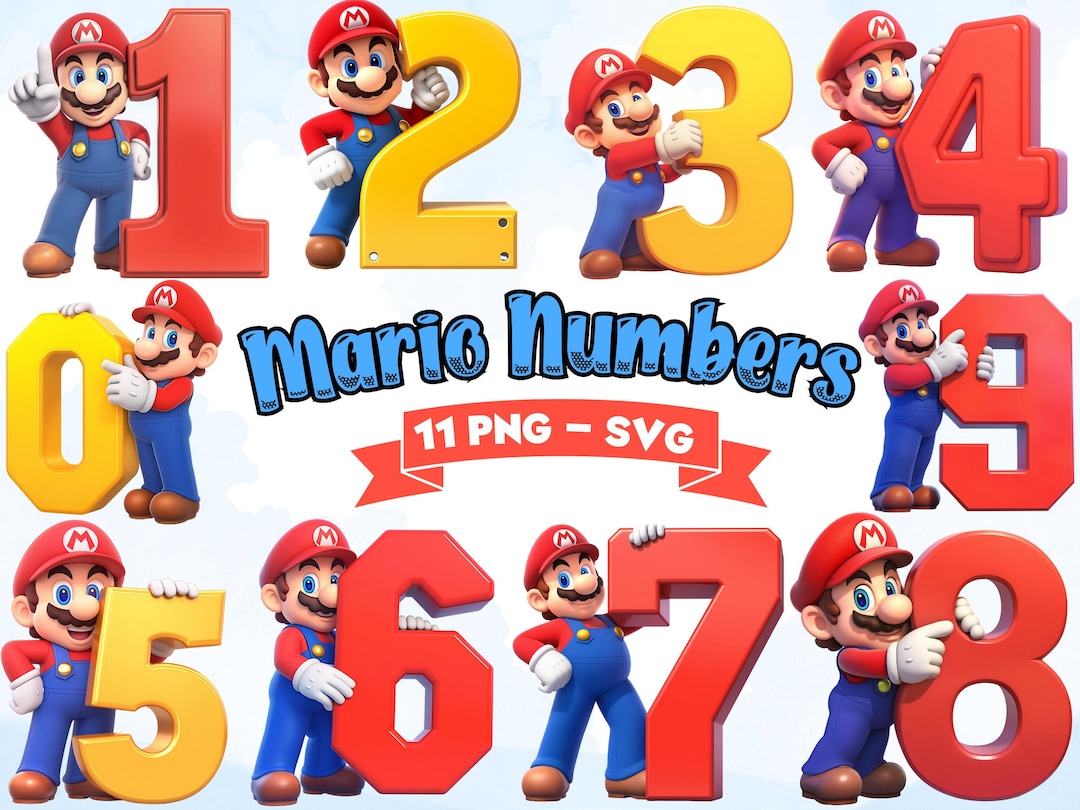 Super Mario Numbers Clipart: 11 PNG & SVG Bundle (digital Download) - Etsy