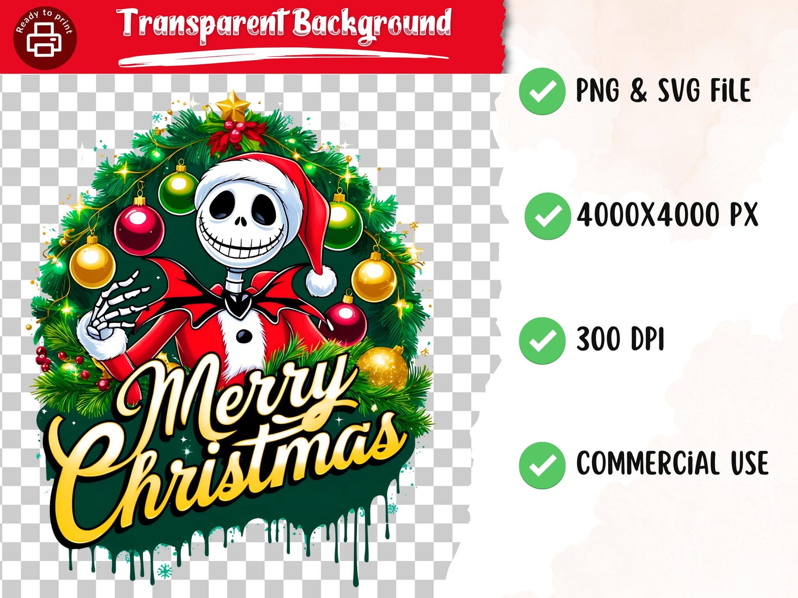 Jack Skellington Merry Christmas Clipart – PNG & SVG Digital Design - Etsy