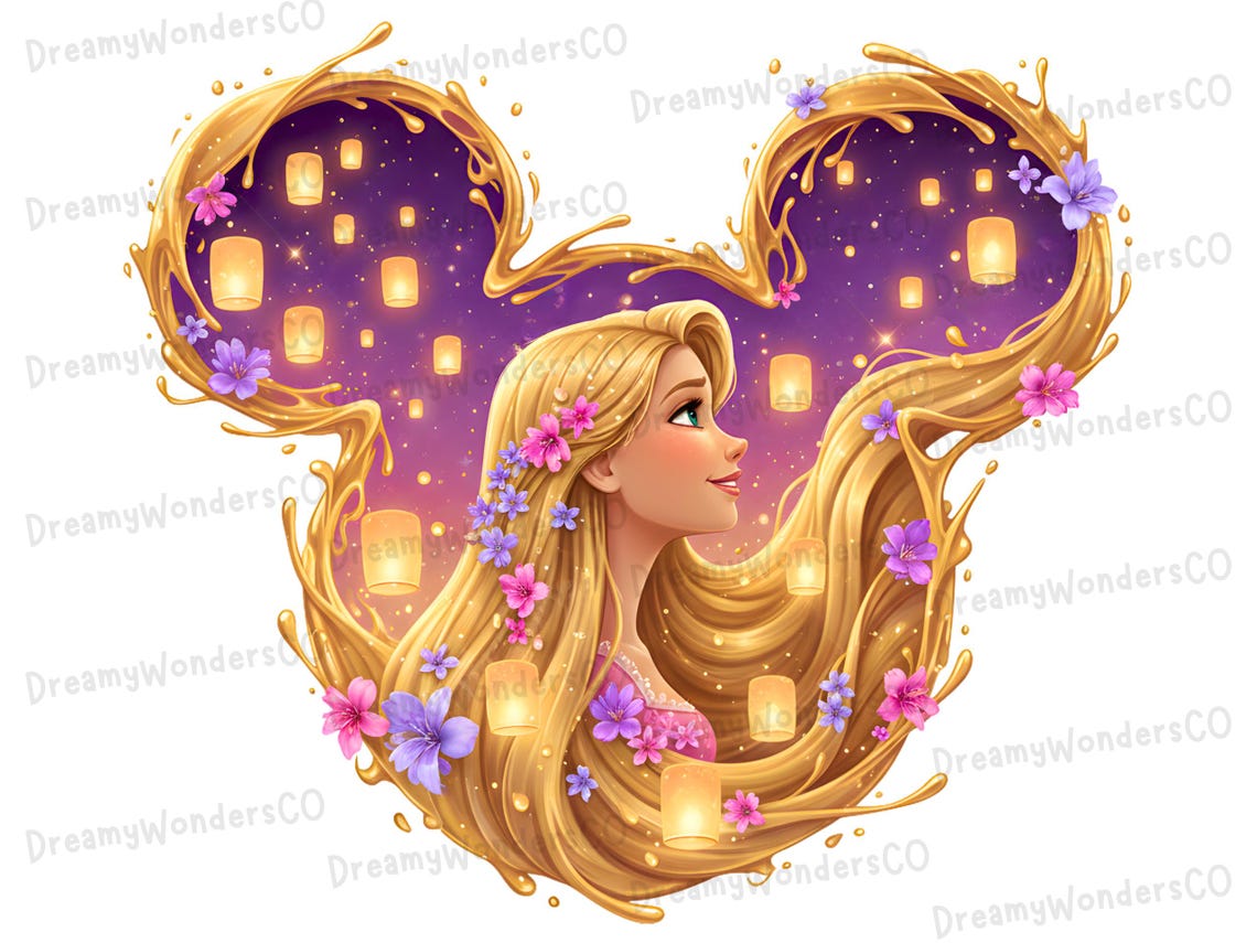 Tangled Golden Hair Mickey Silhouette Clipart: PNG Tangeld Design ...