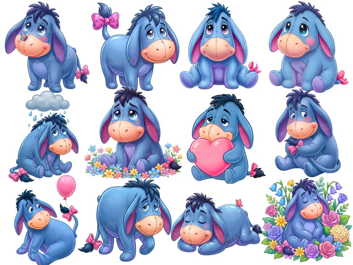 Eeyore Little Bundle 15 Pngs – Donkey Cartoon Character Collection ...