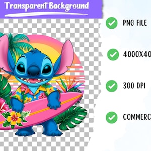Stitch Surfer Sunset PNG Clipart: Tropical Design (digital Download) - Etsy