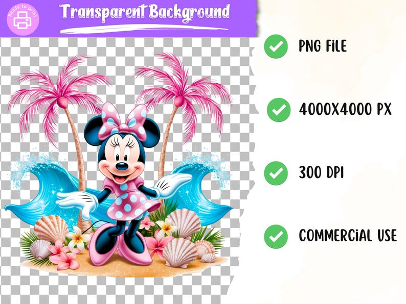 Tropical Minnie Mouse PNG Clipart: Summer Design (commercial Use ...