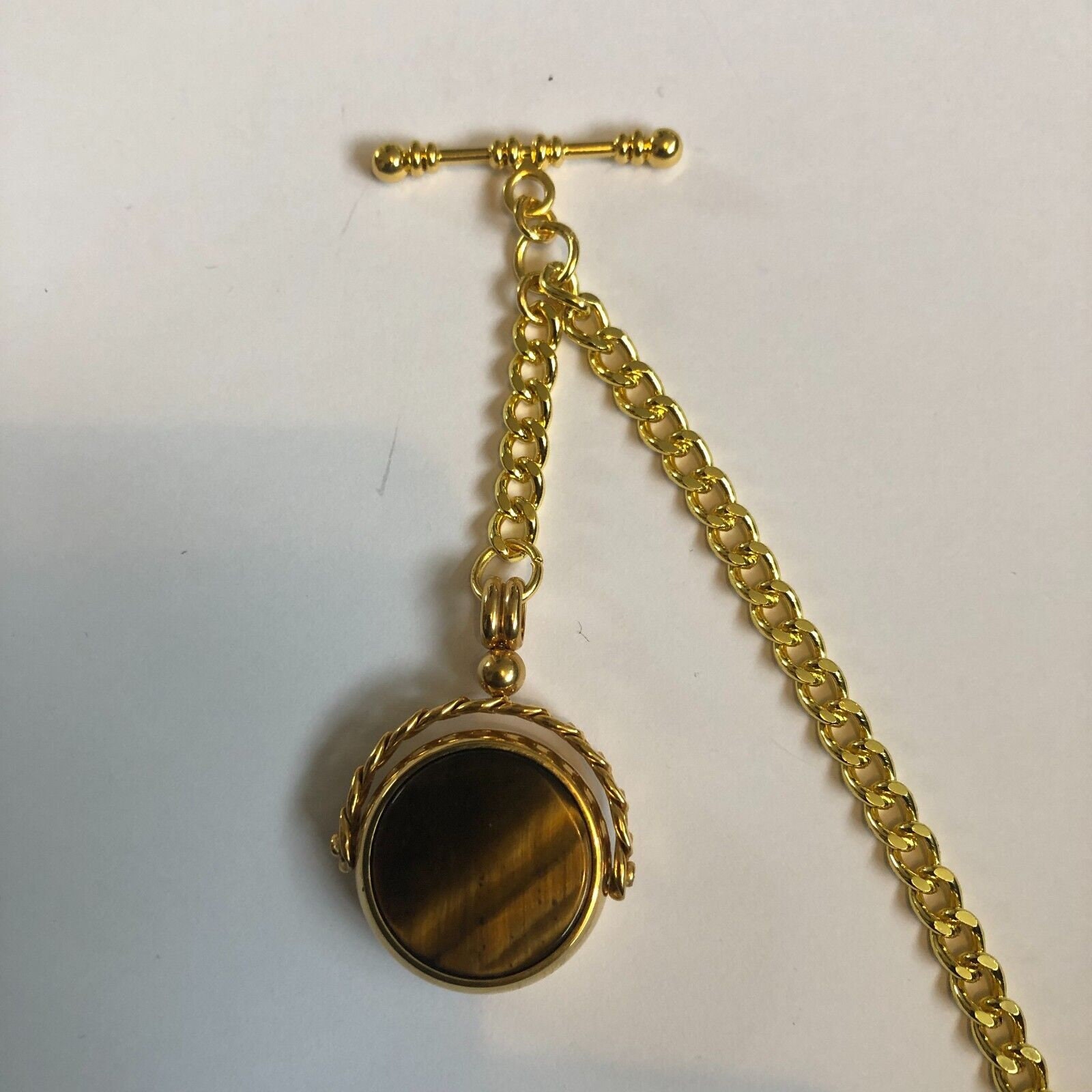 Vintage Type Single Albert Gold Plated Pocket Watch Chain Spinning Fob ...