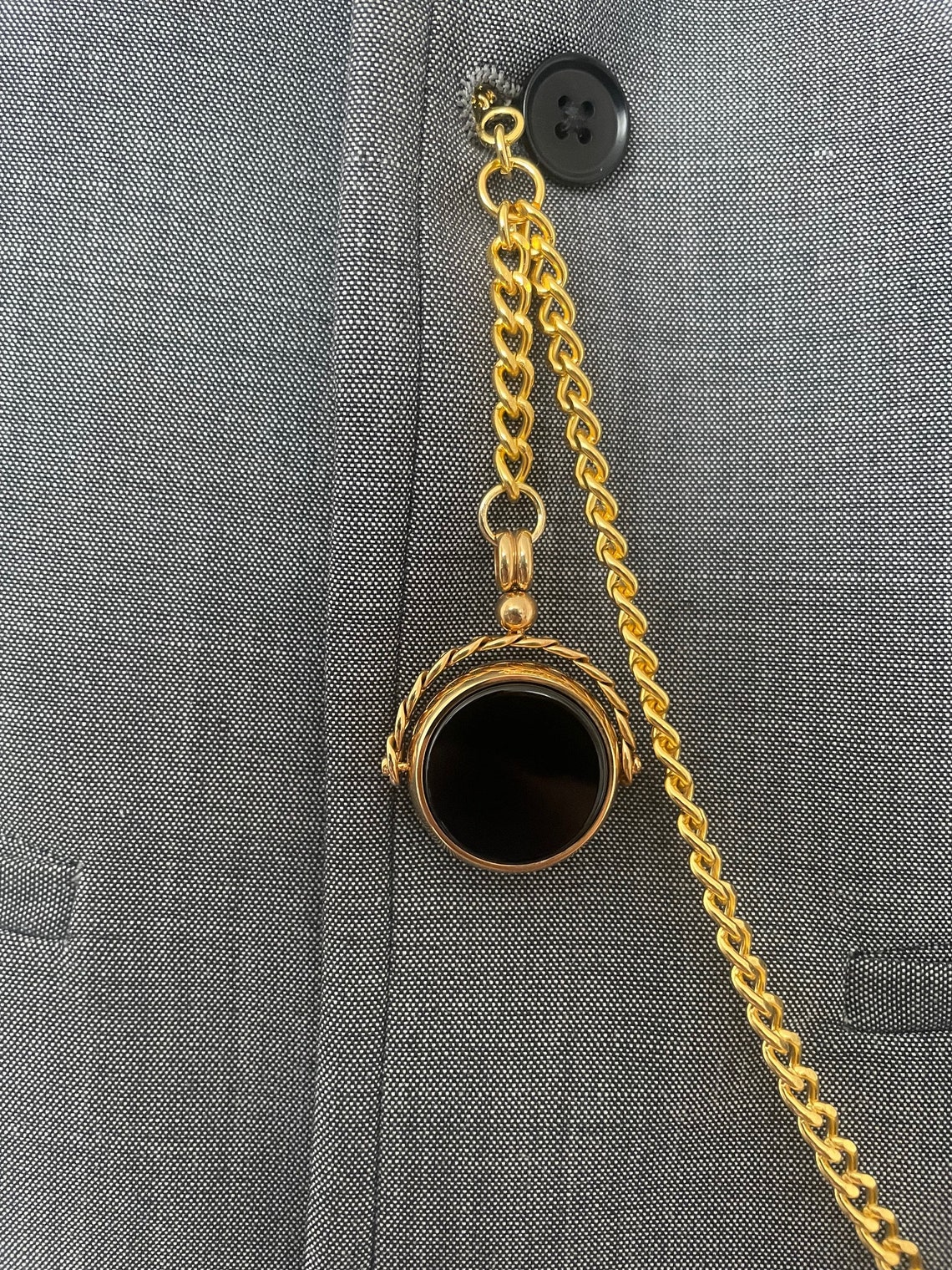 Vintage Type Single Albert Gold Plated Pocket Watch Chain Spinning Fob ...