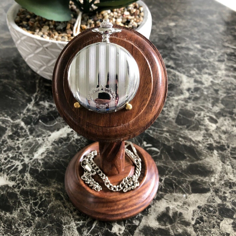 Barley Twist Wooden Pocket Watch Display Stand Holder Albert Chain Fob ...