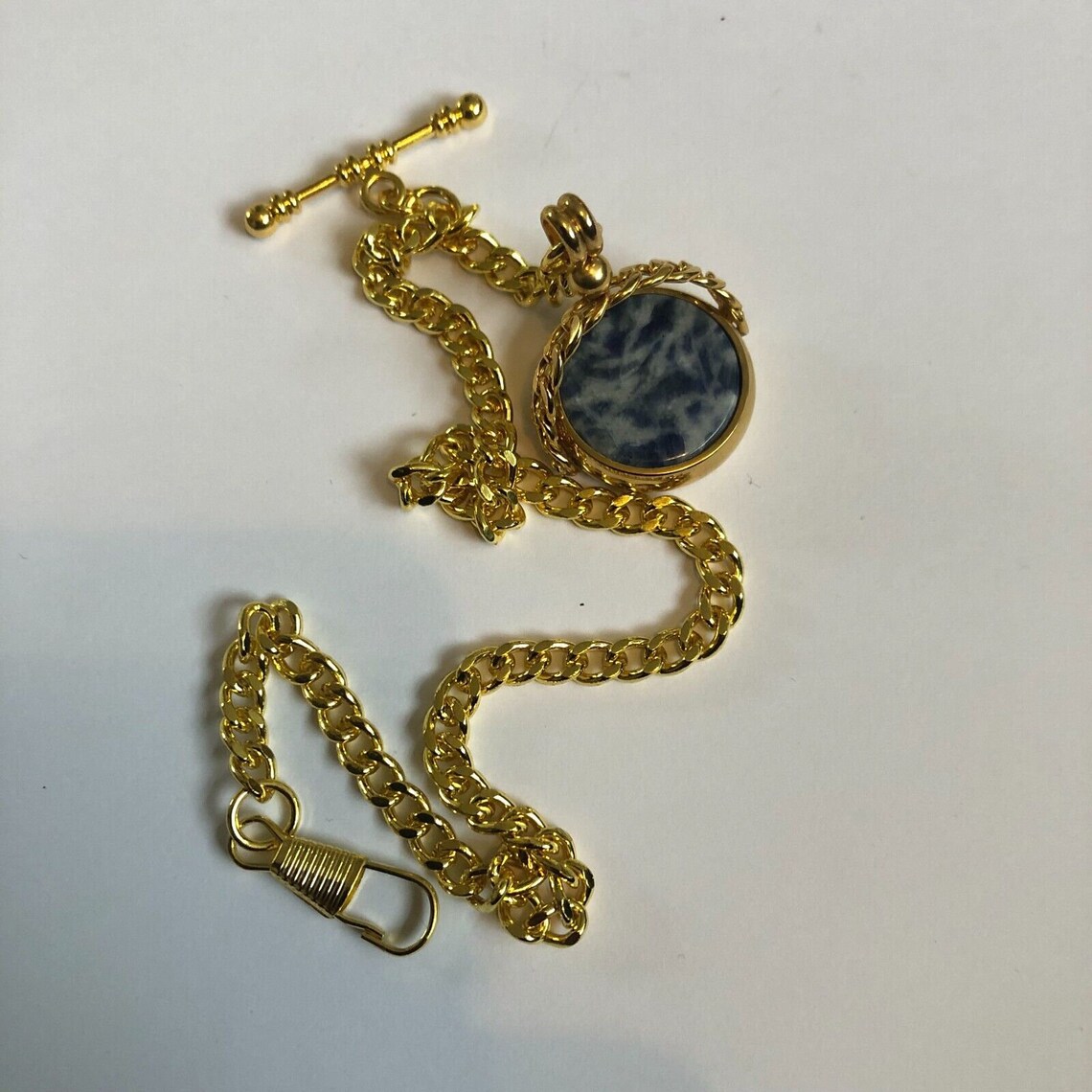 Vintage Type Single Albert Gold Plated Pocket Watch Chain Spinning Fob ...