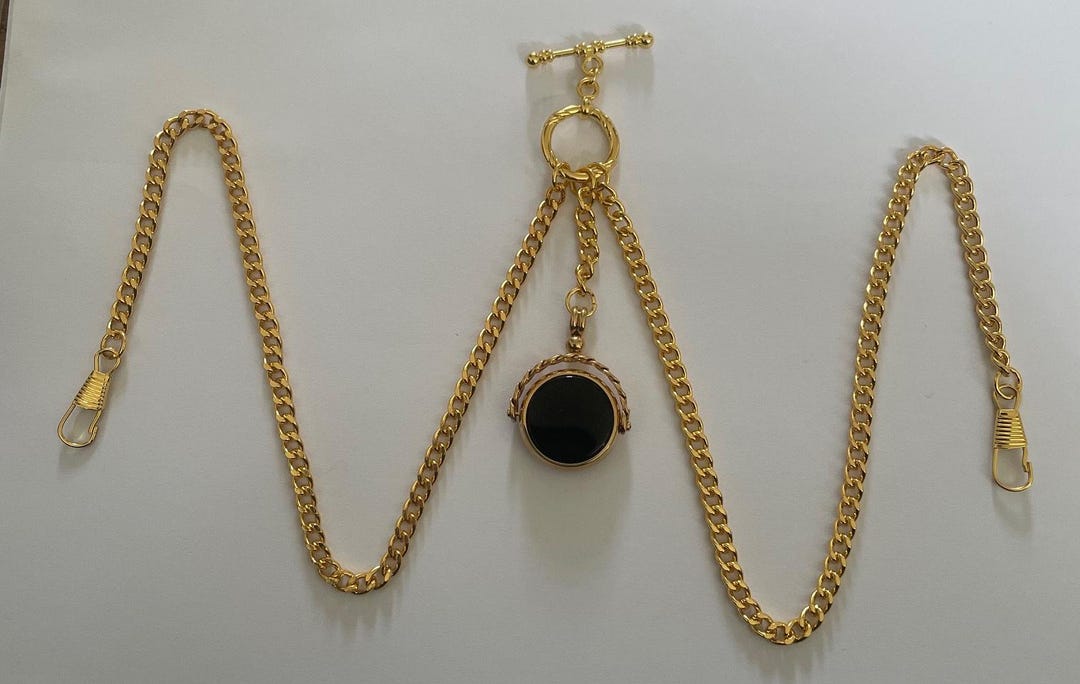 Hand Made Vintage Type Double Albert Gold Plated Pocket Watch Chain ...