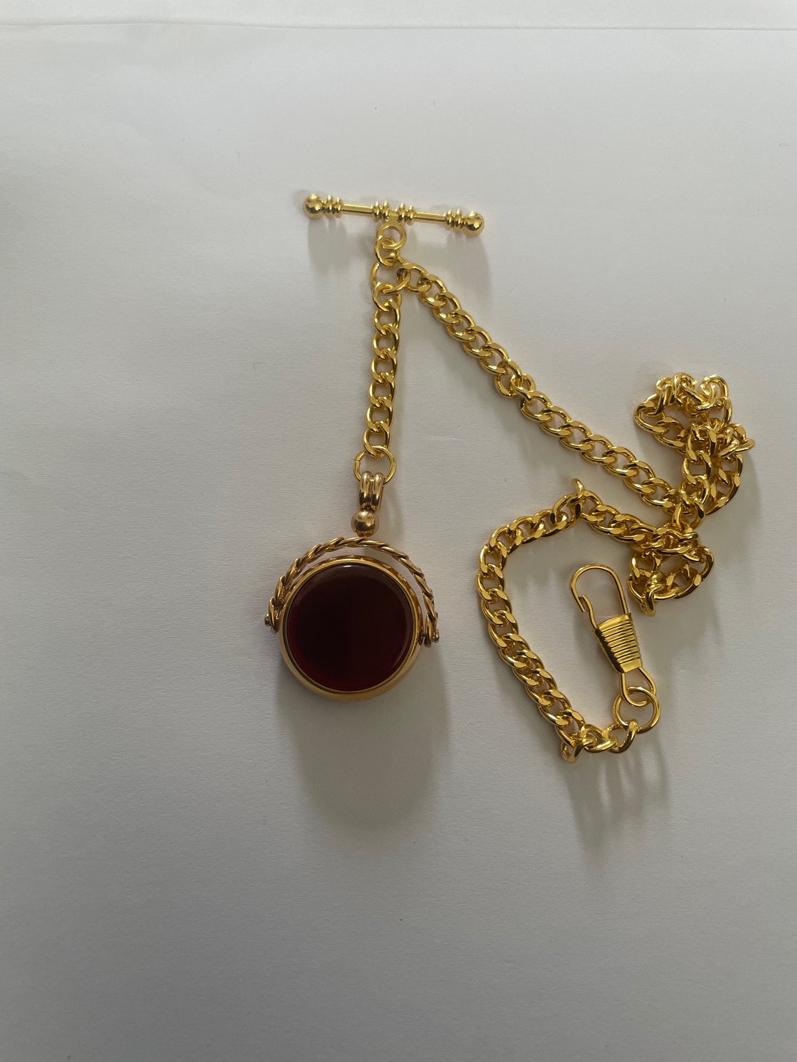 Vintage Type Single Albert Gold Plated Pocket Watch Chain Spinning Fob ...