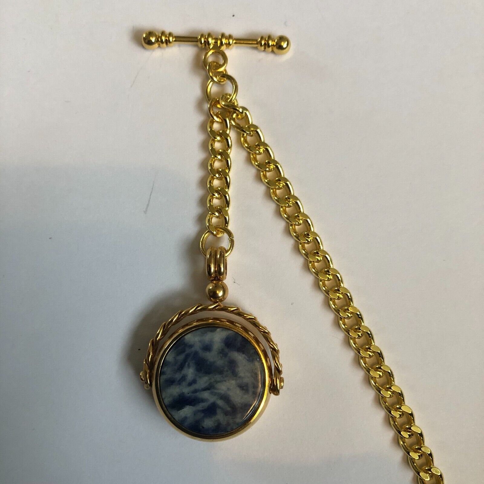 Vintage Type Single Albert Gold Plated Pocket Watch Chain Spinning Fob ...