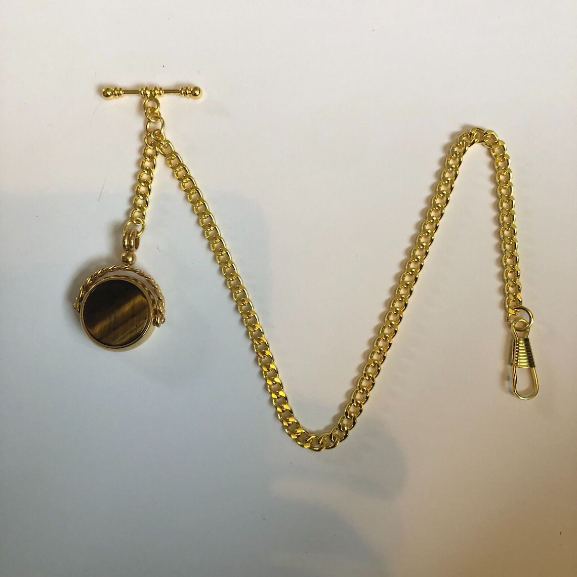 Vintage Type Single Albert Gold Plated Pocket Watch Chain Spinning Fob ...