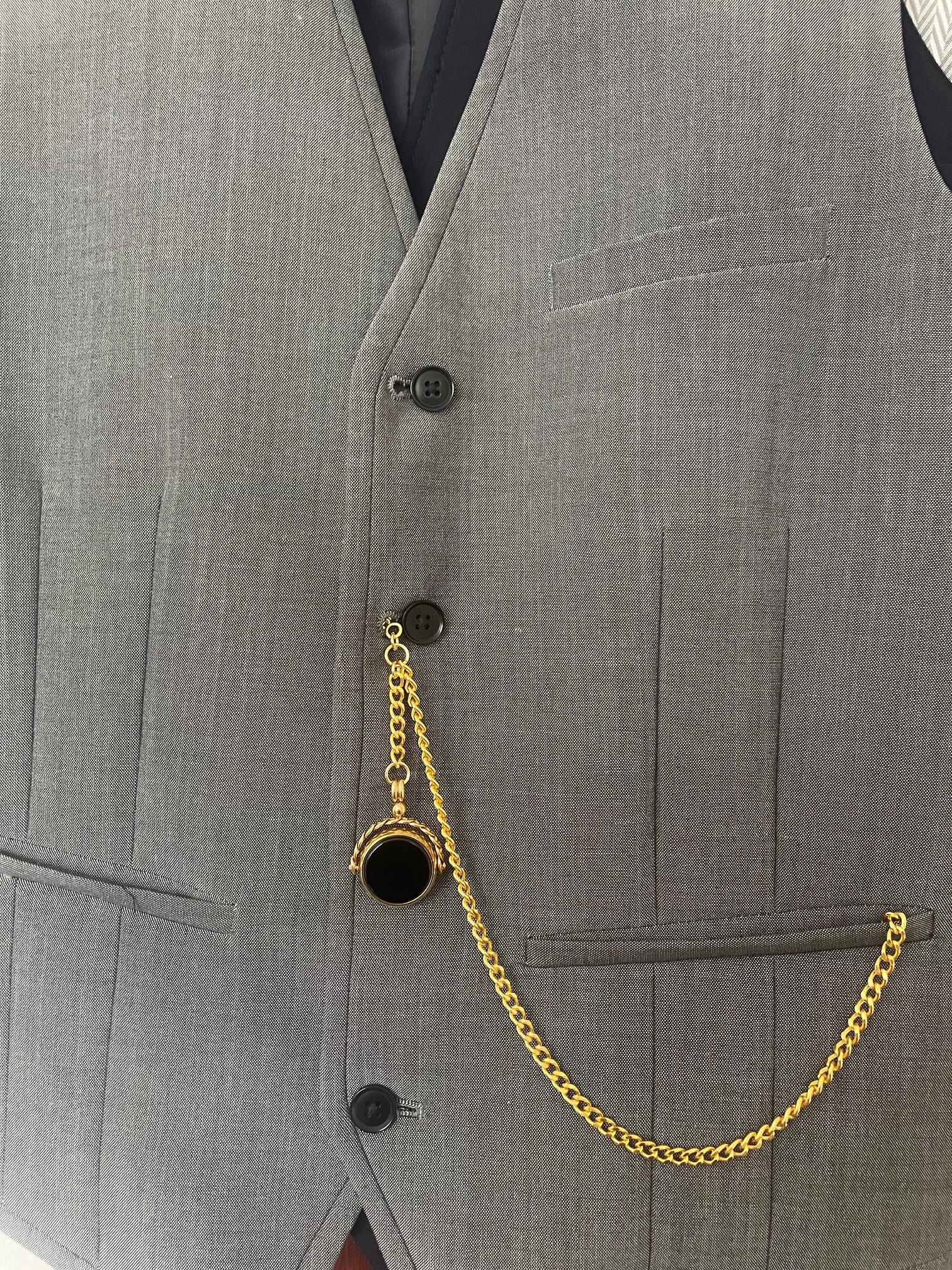 Vintage Type Single Albert Gold Plated Pocket Watch Chain Spinning Fob ...