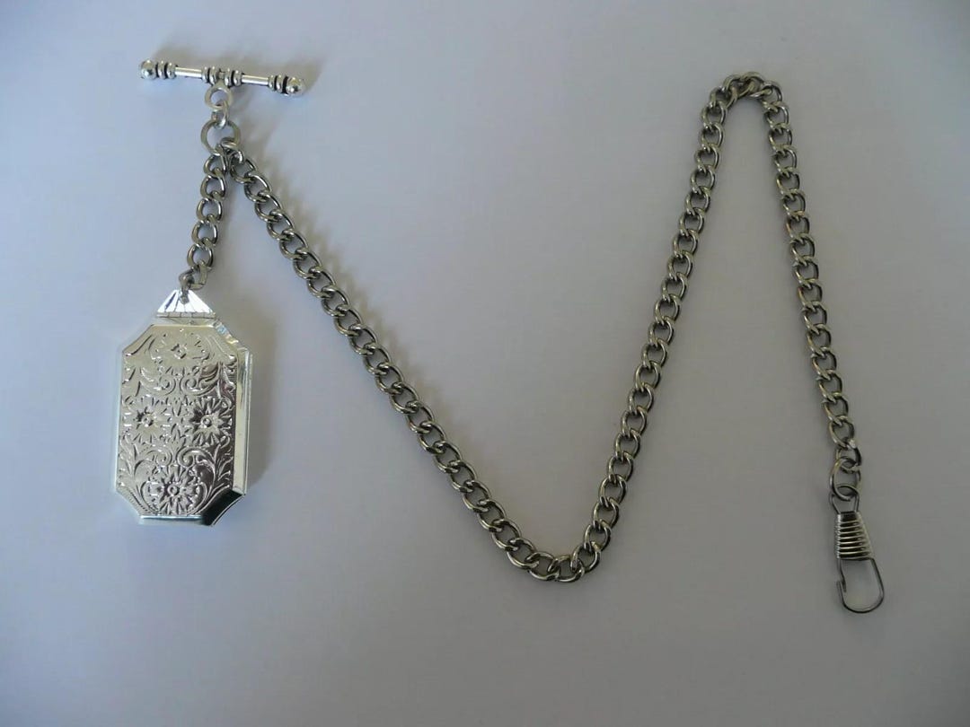 Single Albert Silver Plated Pocket Watch Chain Old Vintage Double ...