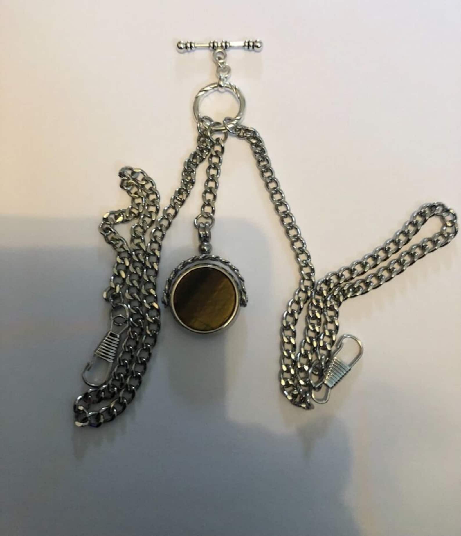 Hand Made Vintage Type Double Albert Silver Plated Pocket Watch Chain ...