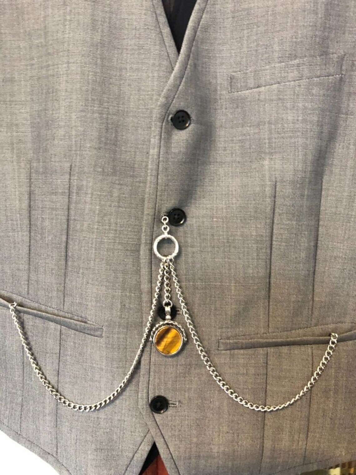 Hand Made Vintage Type Double Albert Silver Plated Pocket Watch Chain ...