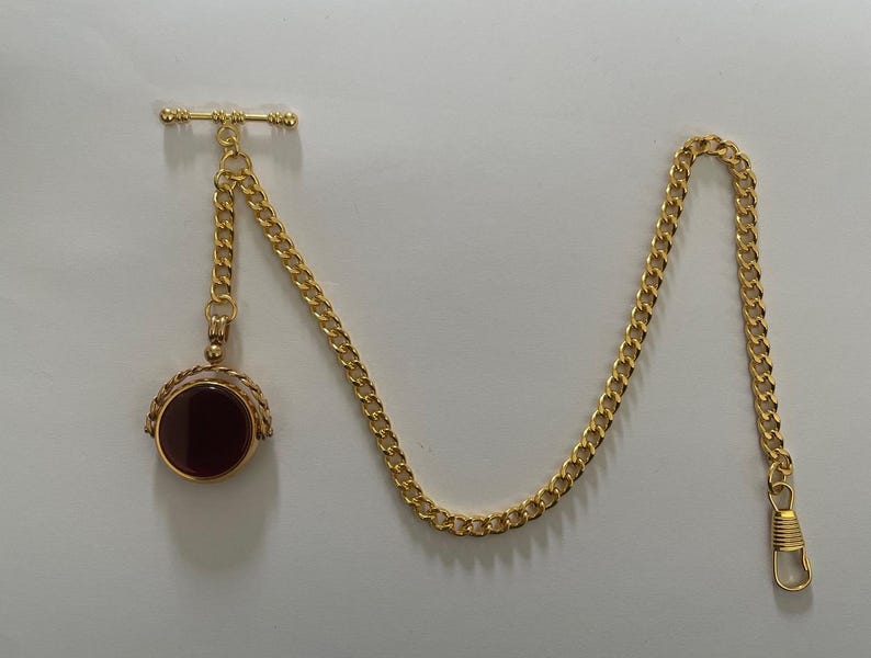 Vintage Type Single Albert Gold Plated Pocket Watch Chain Spinning Fob ...