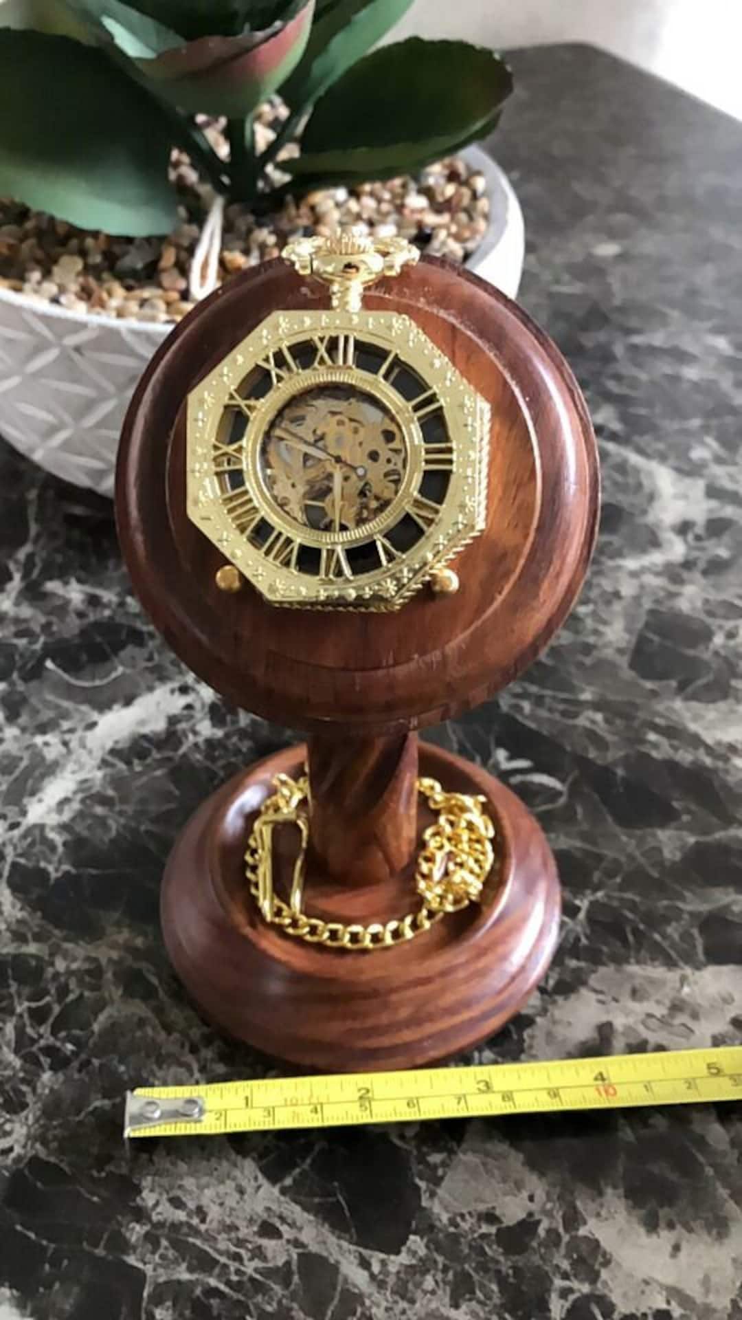 Barley Twist Wooden Pocket Watch Display Stand Holder Albert Chain Fob ...