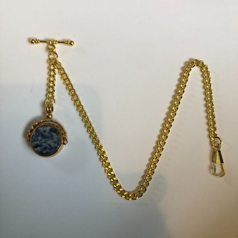 Vintage Type Single Albert Gold Plated Pocket Watch Chain Spinning Fob ...